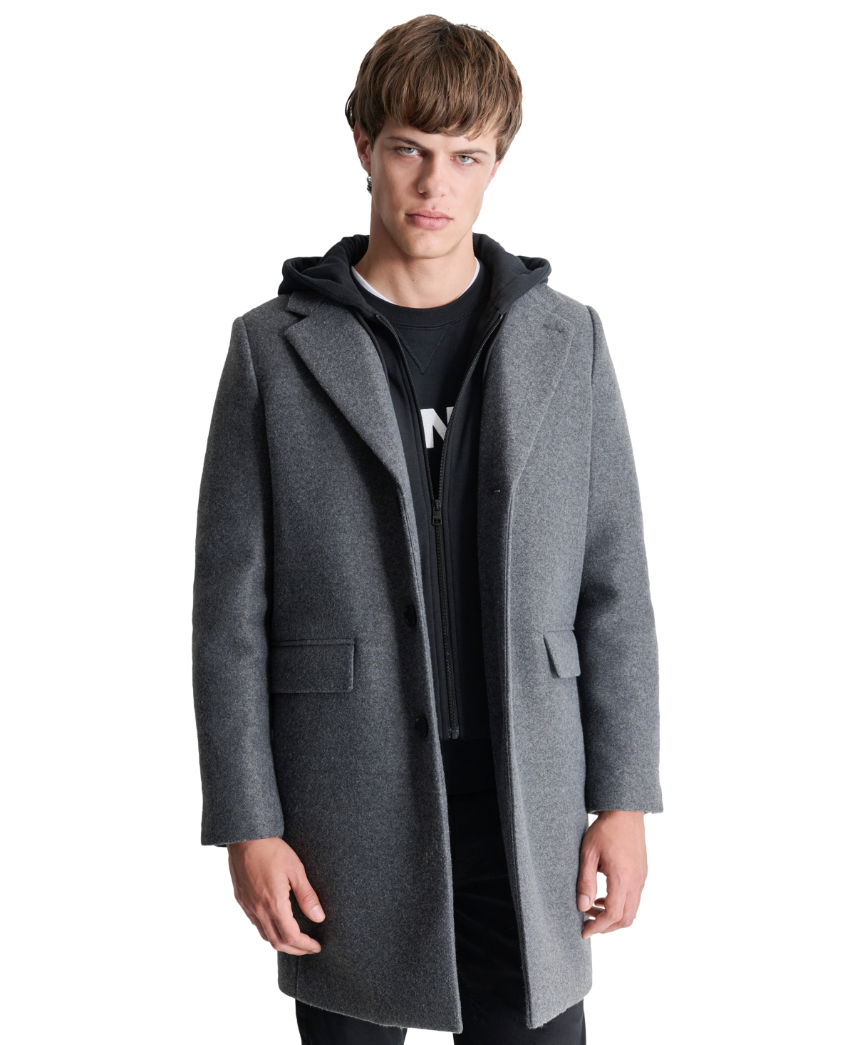 Click here for Dkny Mens Removable Hood Notch-Lapel Coat - Charco... prices