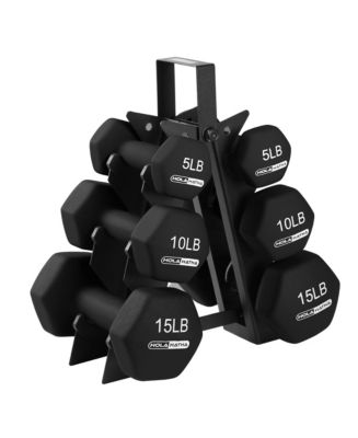 HolaHatha 5, 10, and 15 Pound Neoprene Dumbbell Free Hand Weight Set ...
