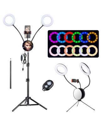 Yescom 7" RGB Dual LED Ring Light with Stand Mirror Phone Holder for ...