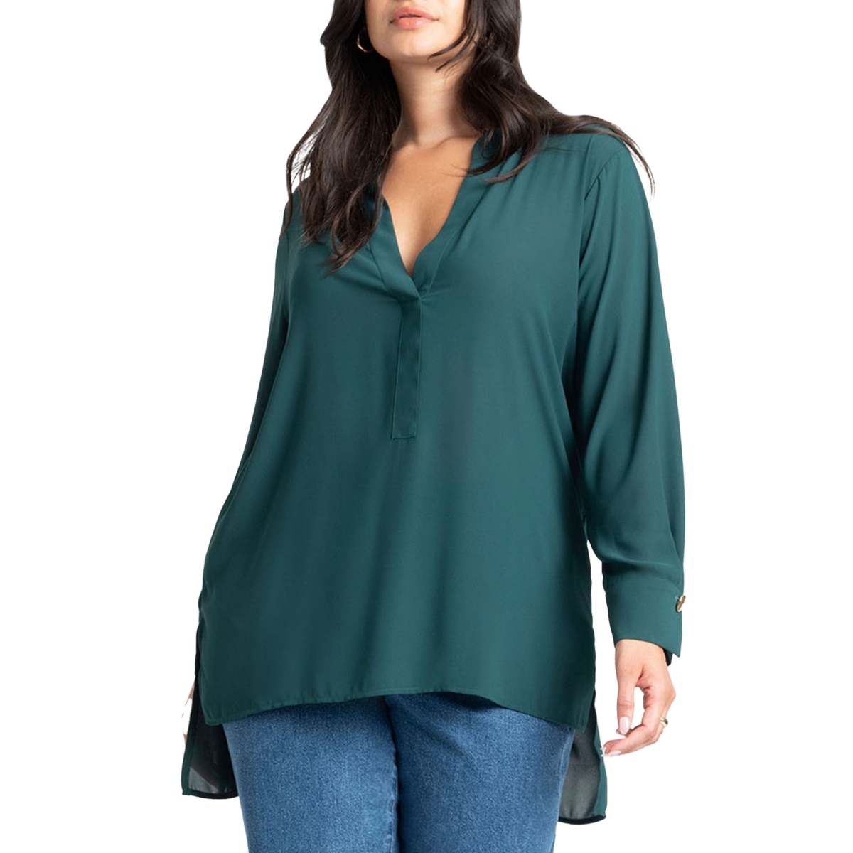 Click here for Eloquii Womens Plus Size Mandarin Collar Tunic - D... prices