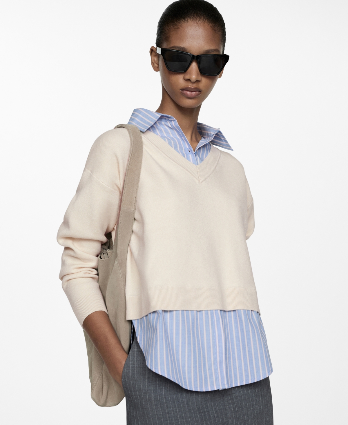 Click here for Mango Womens Combined Shirt Sweater - Ecru prices