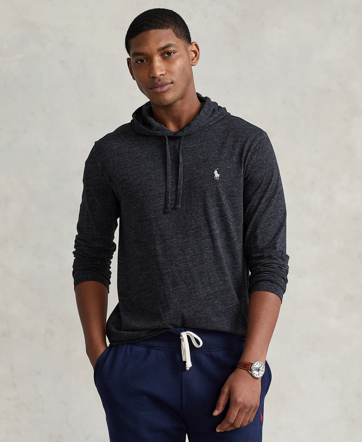 Polo Ralph Lauren Mens Jersey Hooded T-Shirt - Black Heather
