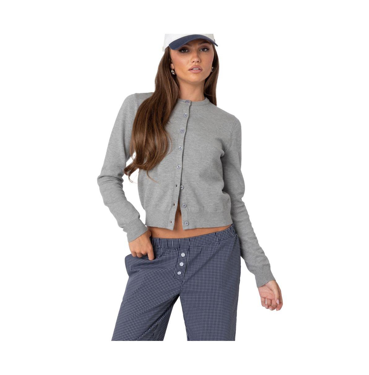 Click here for Edikted Womens Shlo knitted cardigan - Gray-melang... prices