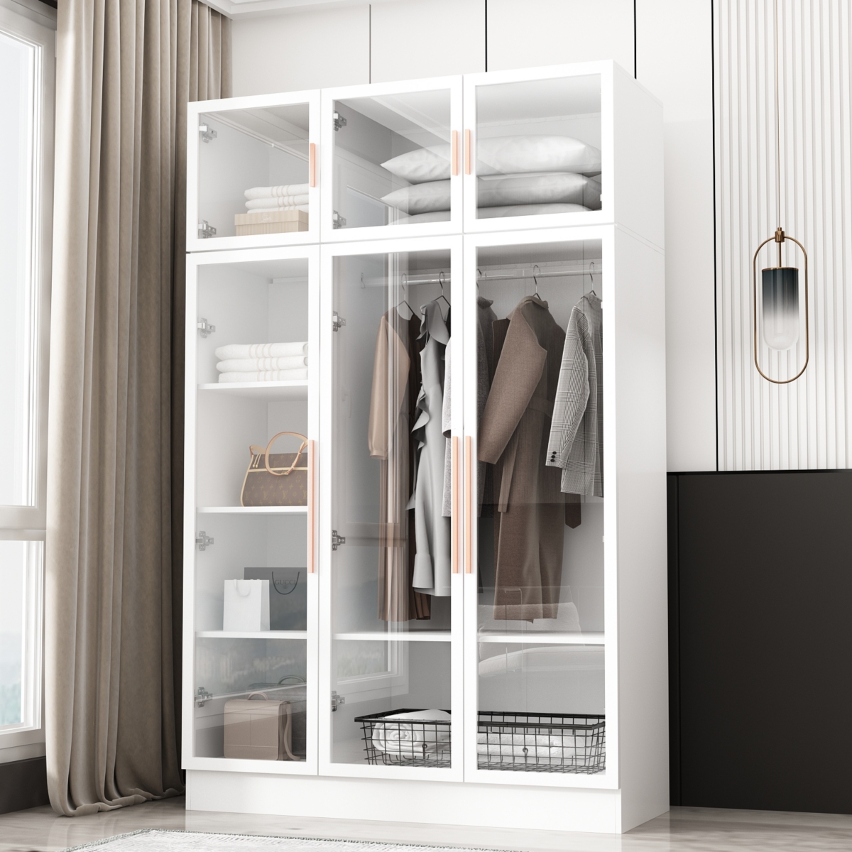 Click here for Famapy White Glass Doors Armoires Metal Frame Ward... prices