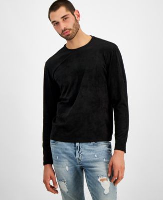 GUESS Men's Garrett Relaxed-Fit Faux-Suede Long-Sleeve T-Shirt - Macy's