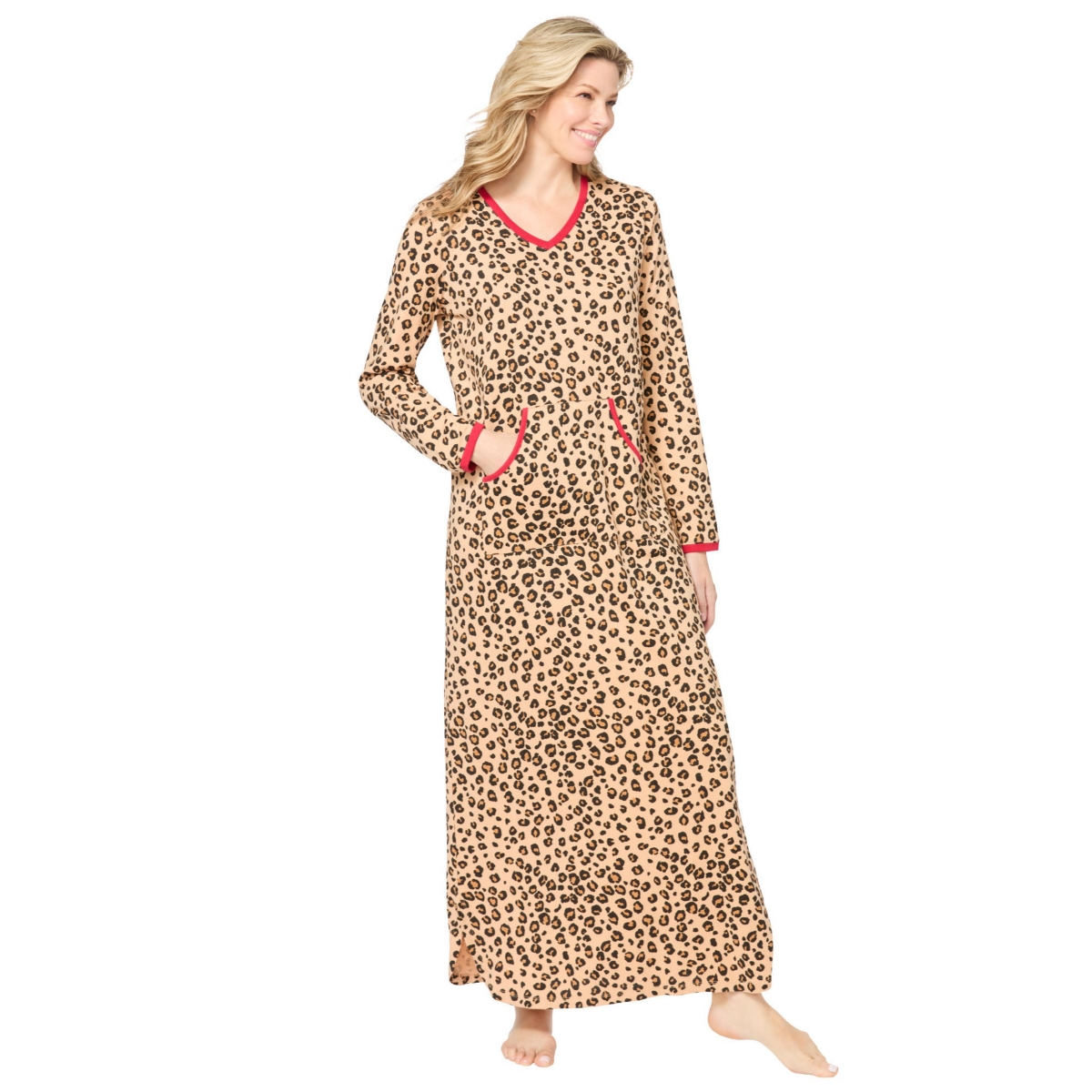 Dreams & Co. Womens Plus Size Long Printed Sleep Shirt - Classic leopard