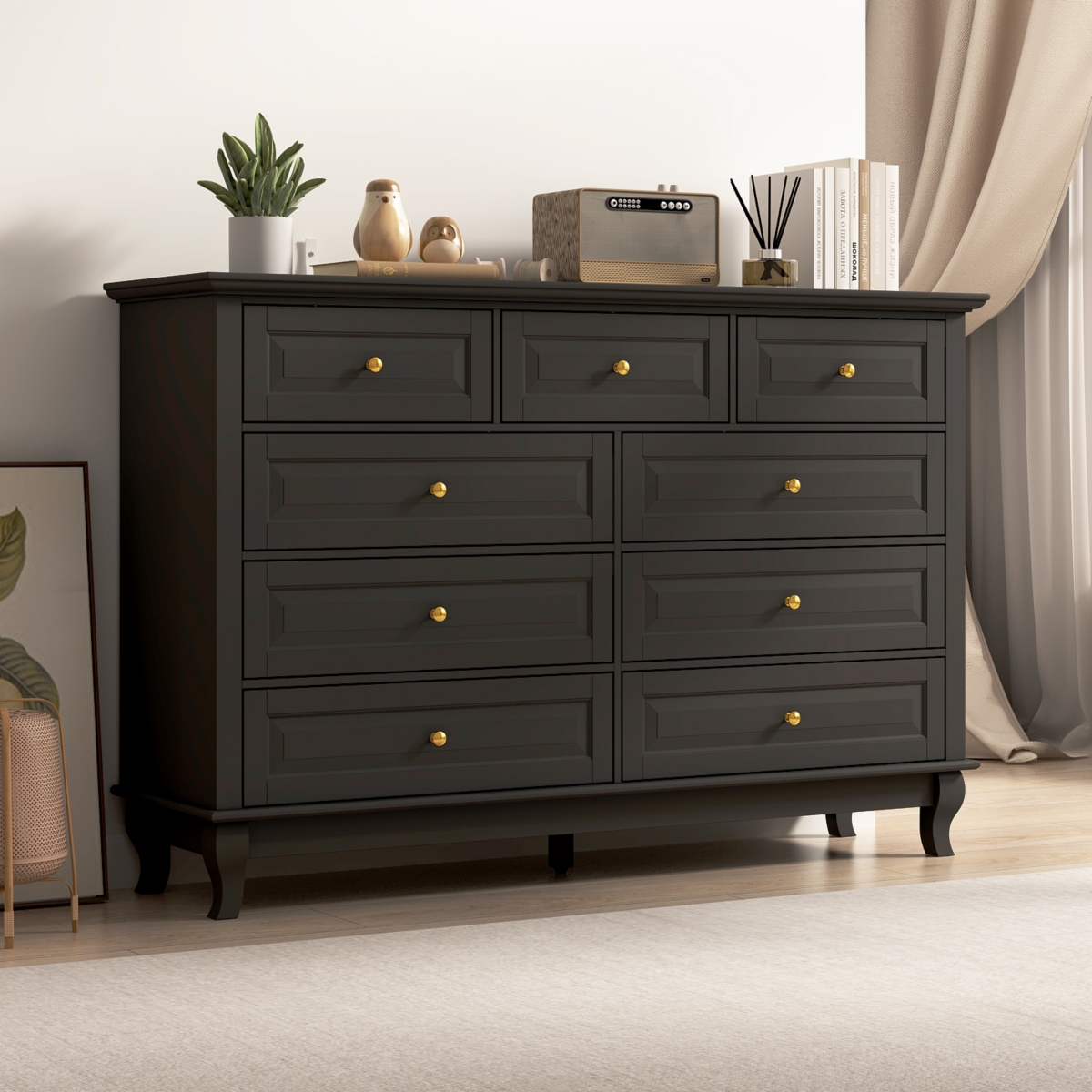 Click here for Homsee 9-Drawer Gray Wood Dresser Bedroom Storage... prices