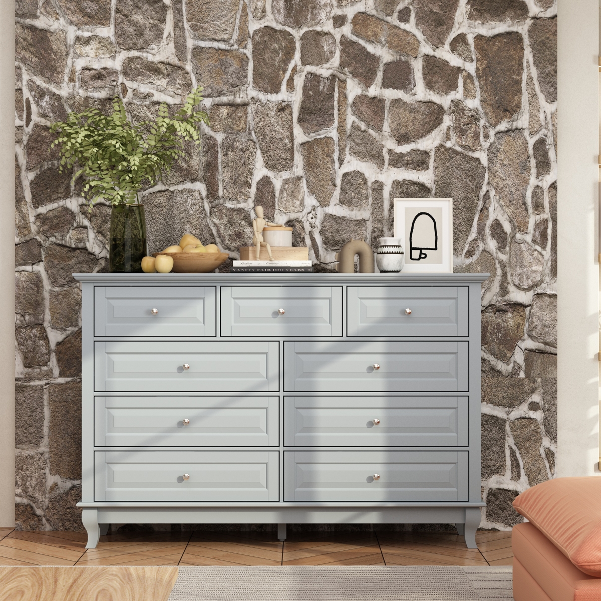 Click here for Homsee 9-Drawer Gray Wood Dresser Bedroom Storage... prices