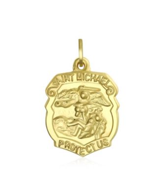 Bling Jewelry Yellow Real 14K Gold Archangel Religious Metal Protection Medallion Police Shield Saint Michael Pendant Necklace For Women No Chain Macy s