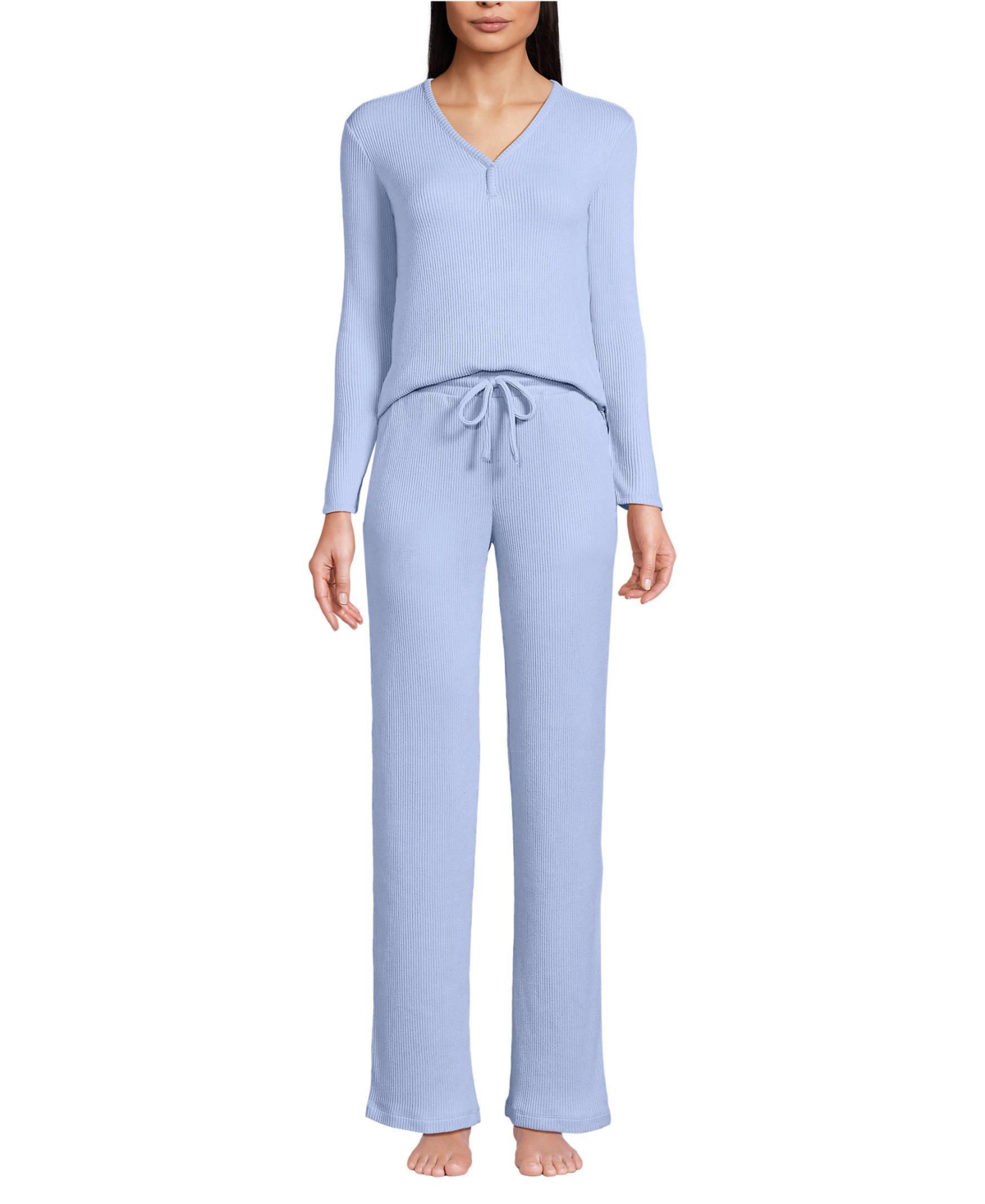 Click here for Lands End Petite Cozy 2 Piece Pajama Set - Long Sl... prices