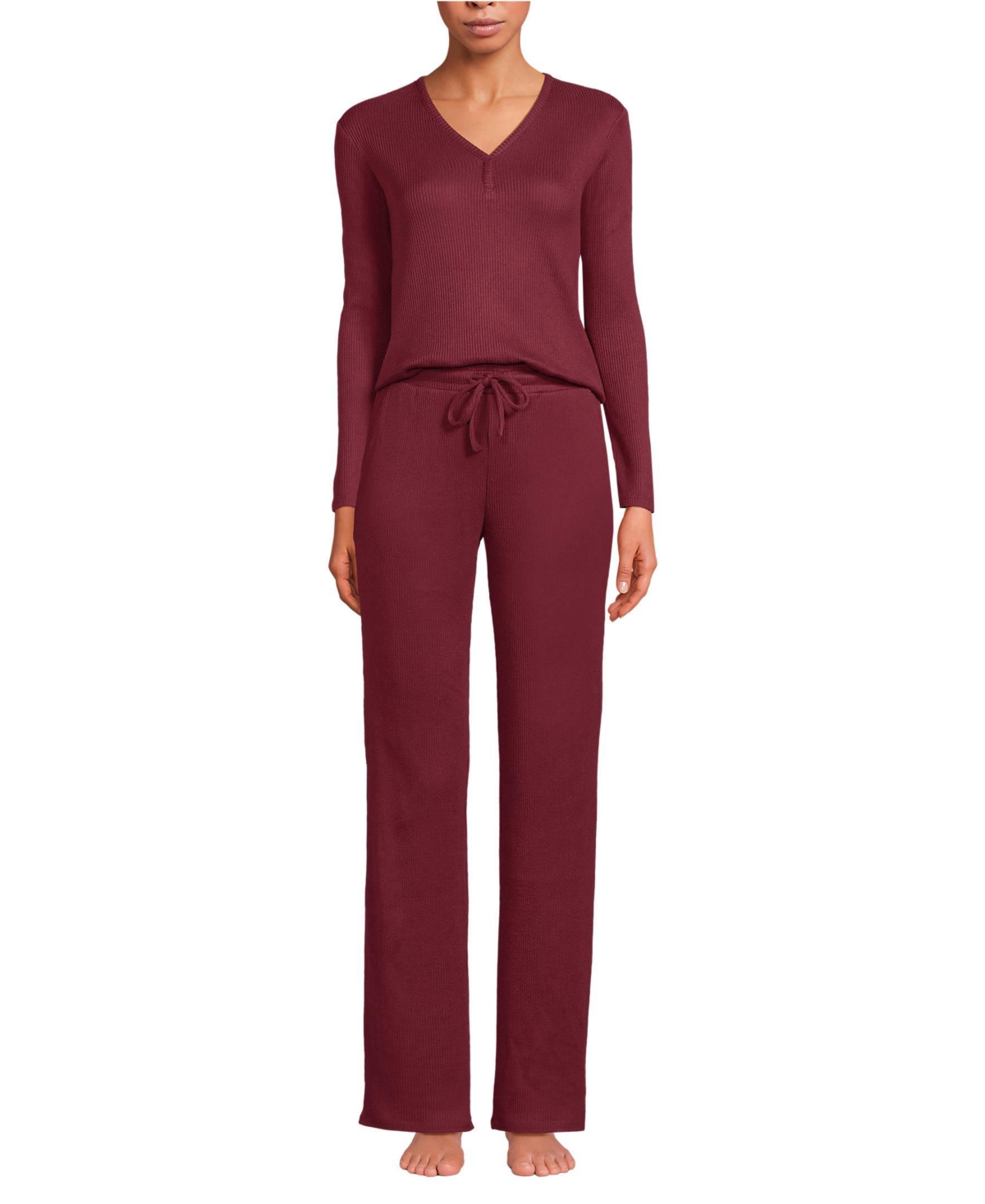 Click here for Lands End Petite Cozy 2 Piece Pajama Set - Long Sl... prices