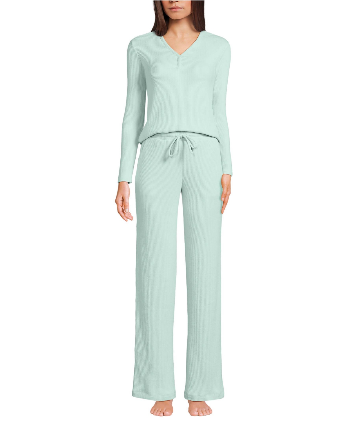 Click here for Lands End Petite Cozy 2 Piece Pajama Set - Long Sl... prices