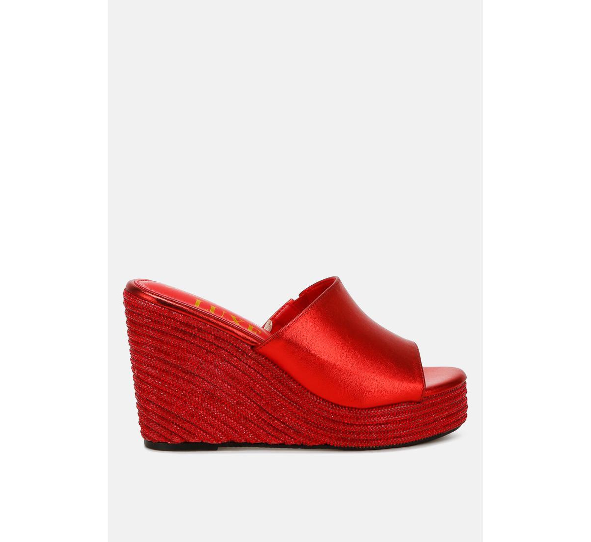 Click here for No Filter Wedge Heel Peep Toe Sandals - Red prices