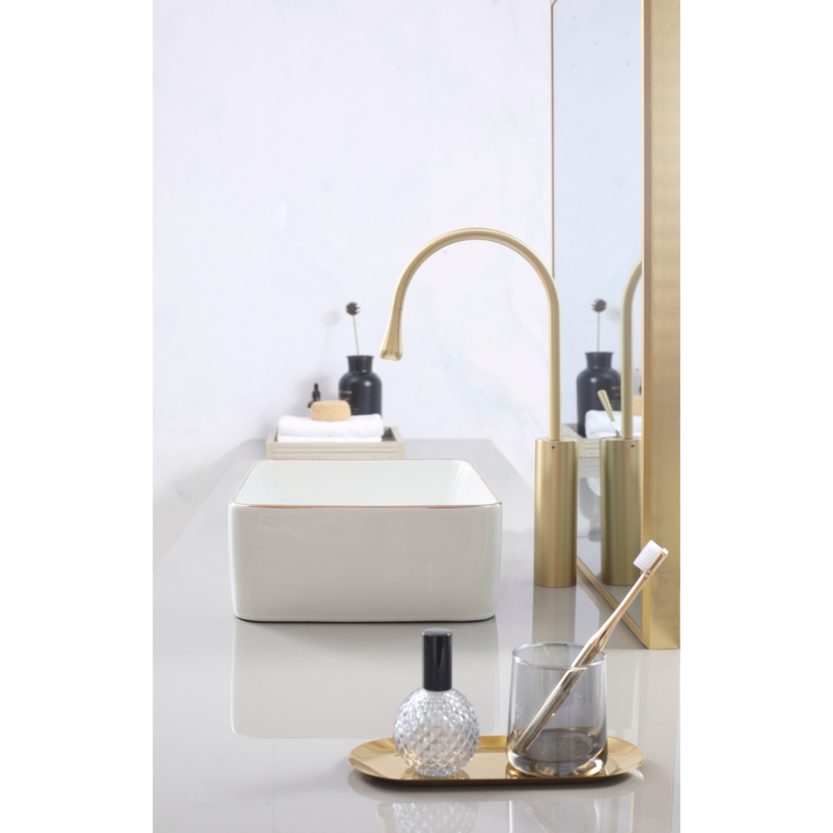 Click here for Simplie Fun White with gold trim Vessel Bathroom S... prices