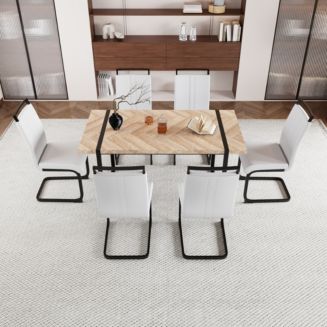 Simplie Fun 59" Rural Industrial Rectangular MDF Light Wood Dining ...