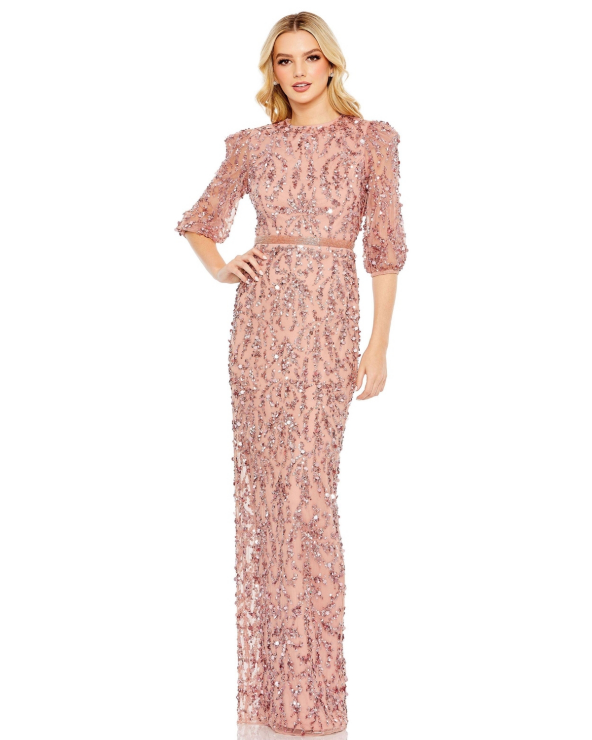 Click here for Womens Sequined Elbow Sleeve Gown - Rosewood prices