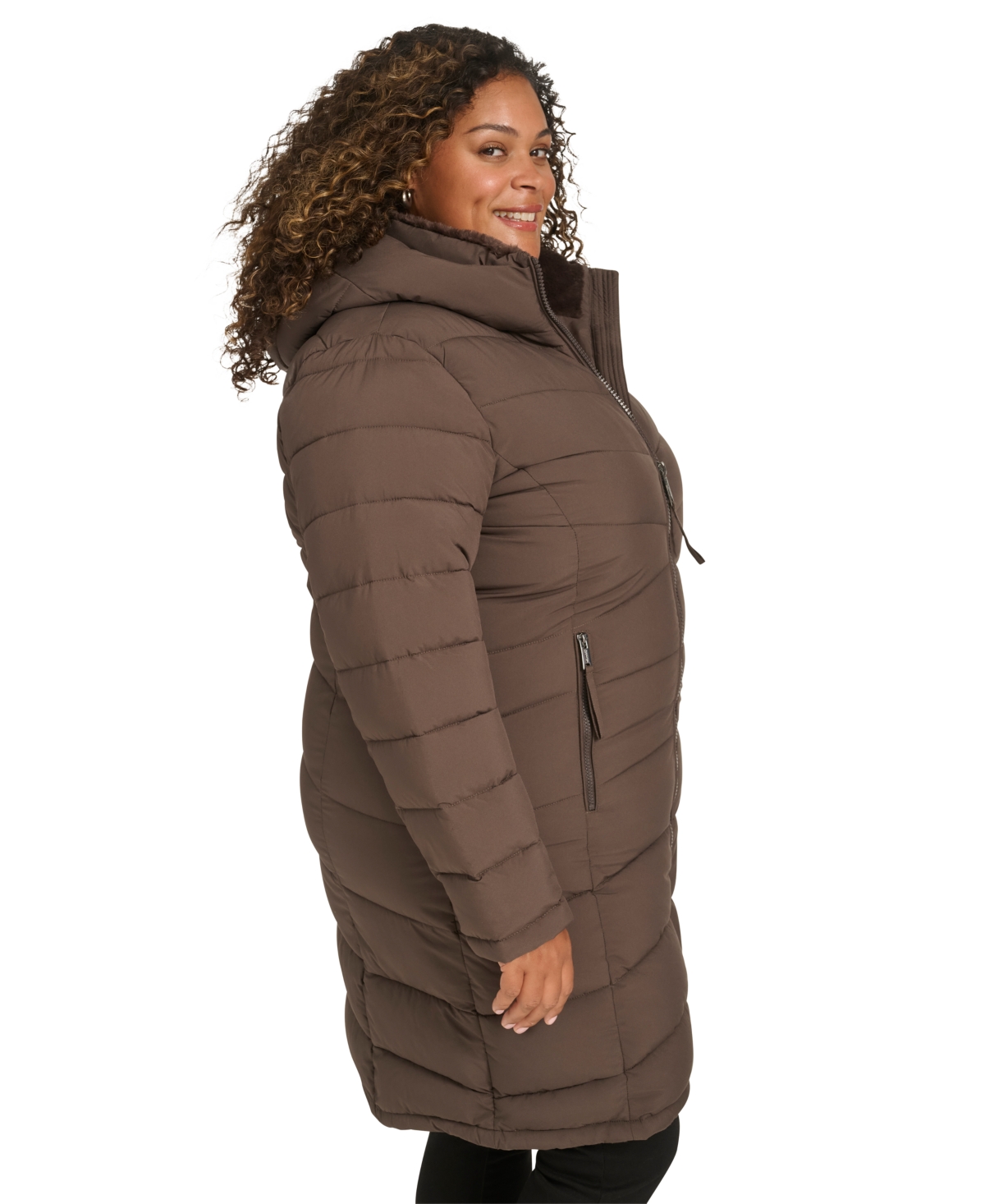 Calvin Klein Plus Size Hooded Zip Front Puffer Coat Black Smart Closet