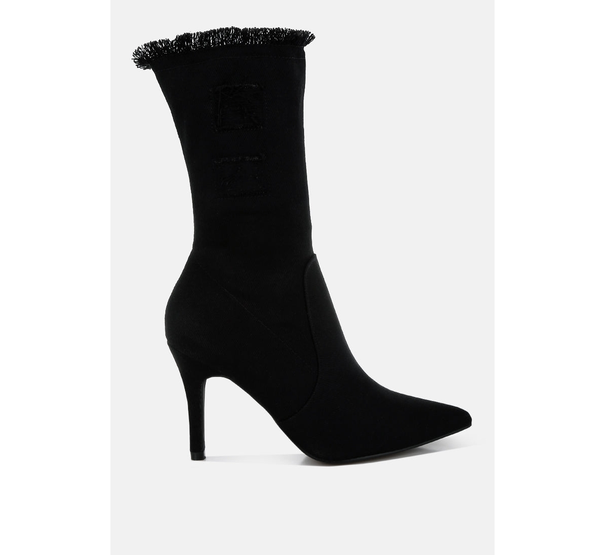 Click here for Himkok Distressed Denim Mid-Calf Boots - Black prices