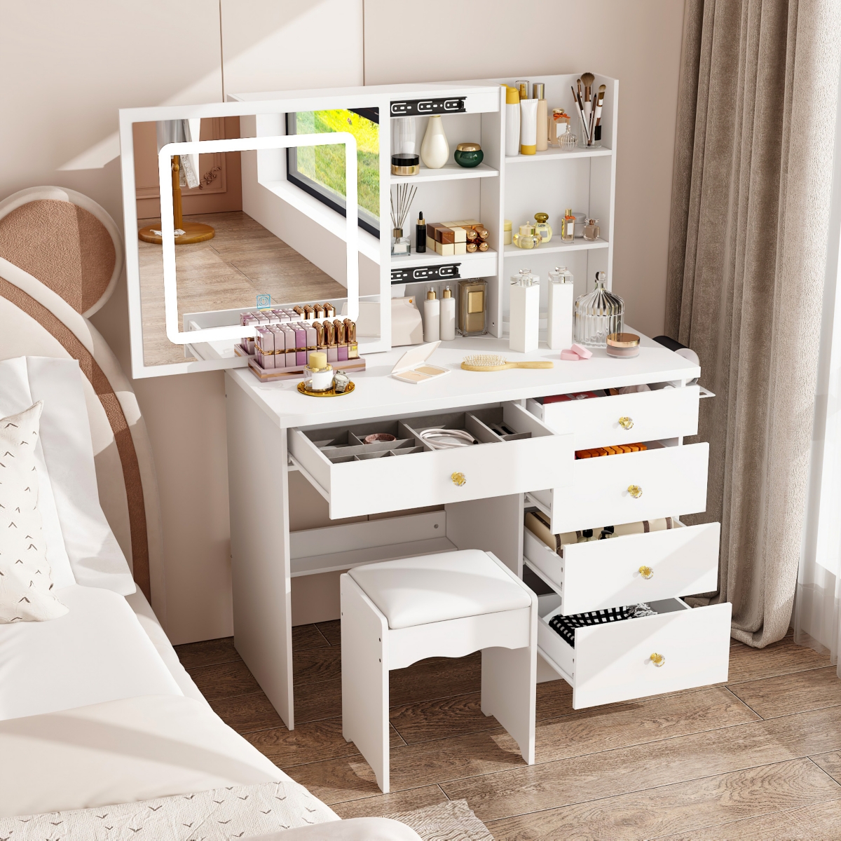 Click here for Famapy White Makeup Vanity Set Dresser Table with... prices