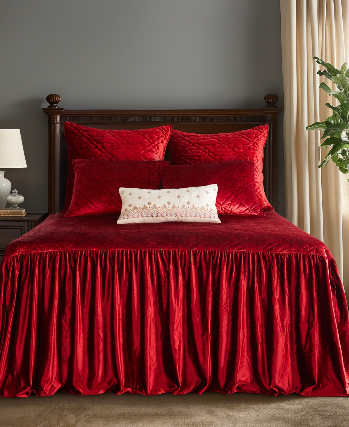Click here for Levtex Caserta Velvet Bedspread  Queen - Red prices