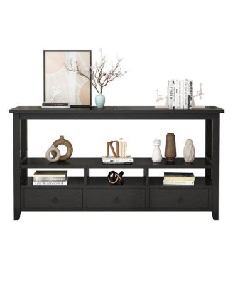 Slickblue 3 Tier Vintage Solid Console Table with 3 Drawers and Shelves ...