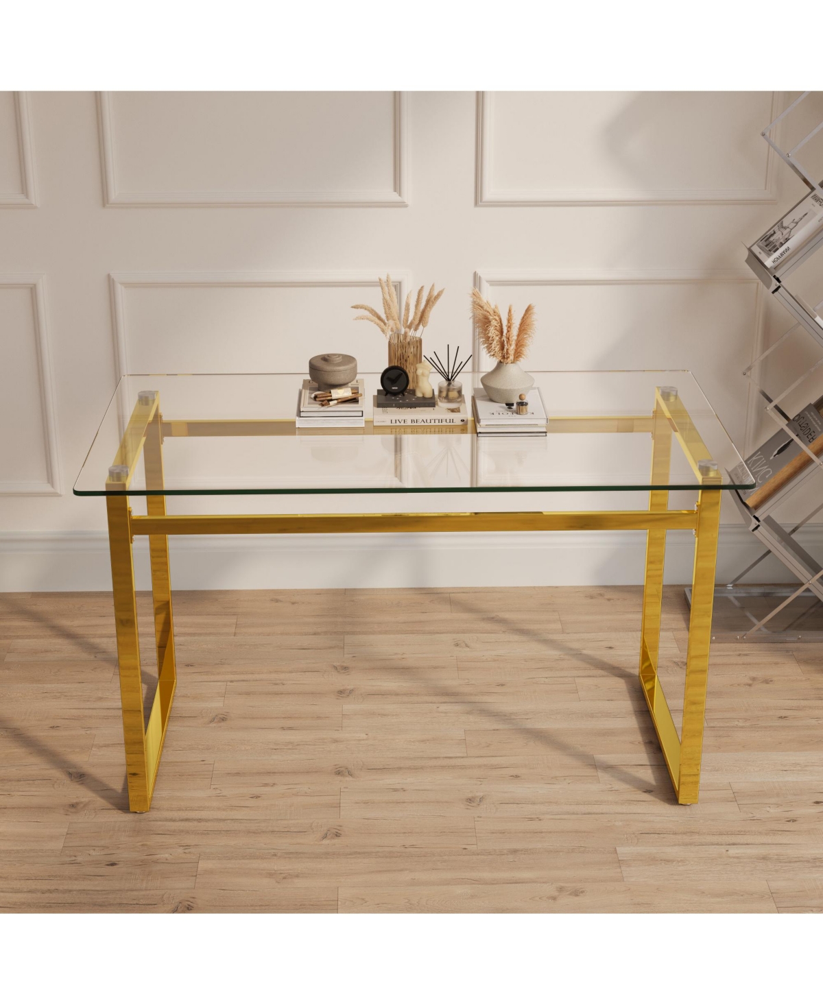 Click here for Streamdale Rectangular Glass Dining Table With Gol... prices