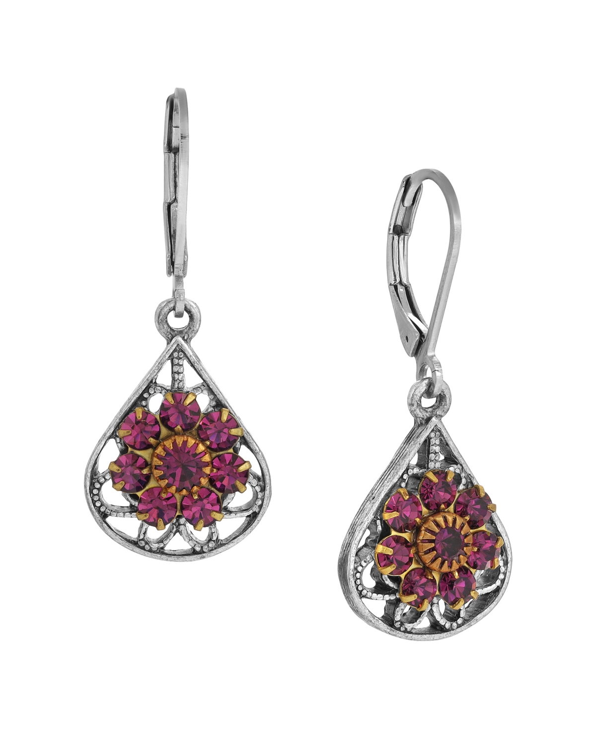 Click here for 2028 Crystal Flower Filigree Fan Earrings - Purple prices