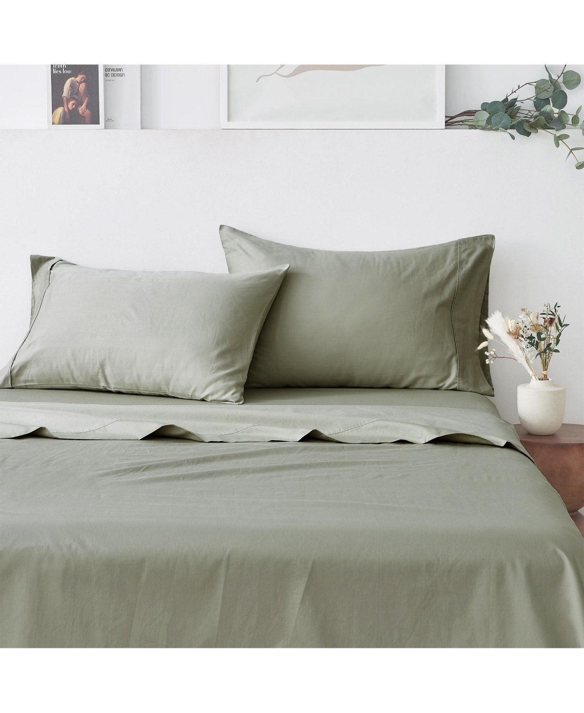 Click here for 100 Cotton Sateen Sheet Set - Sage green prices