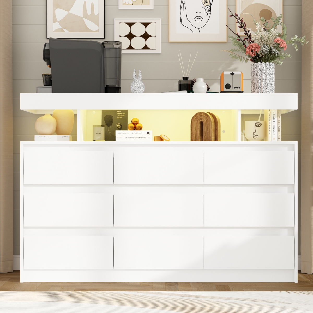 Click here for Homsee White Dresser with 9 Handleless Drawers & L... prices