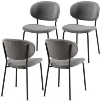Grey Boucle Fabric Dining Chairs Set of 4, Modern Dining Room Chairs ...