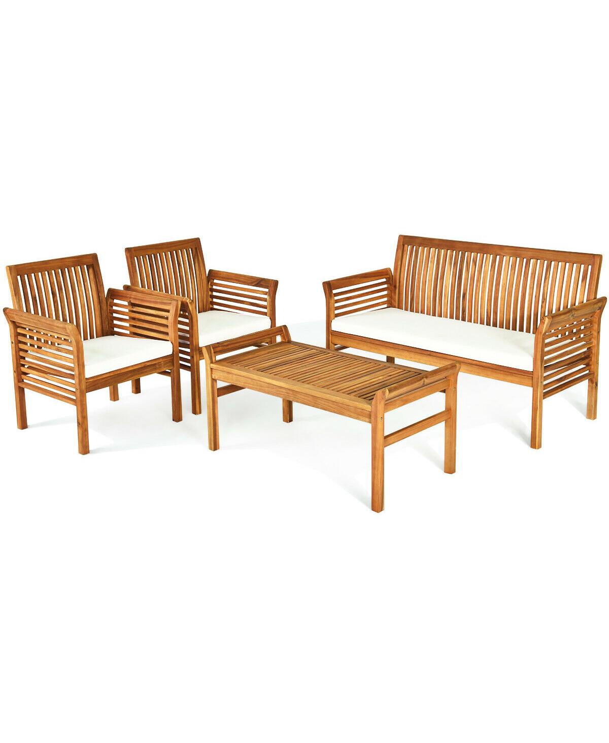 Click here for Sugift 4 Pieces Outdoor Acacia Wood Sofa Furniture... prices
