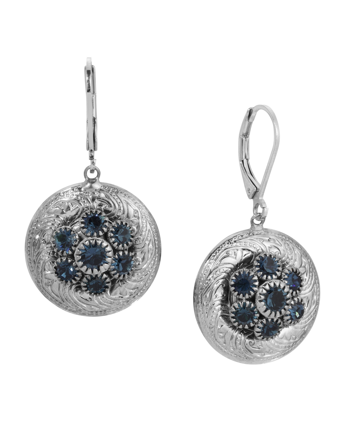Click here for 2028 Silver-Tone Crystal Round Drop Earrings - Blu... prices