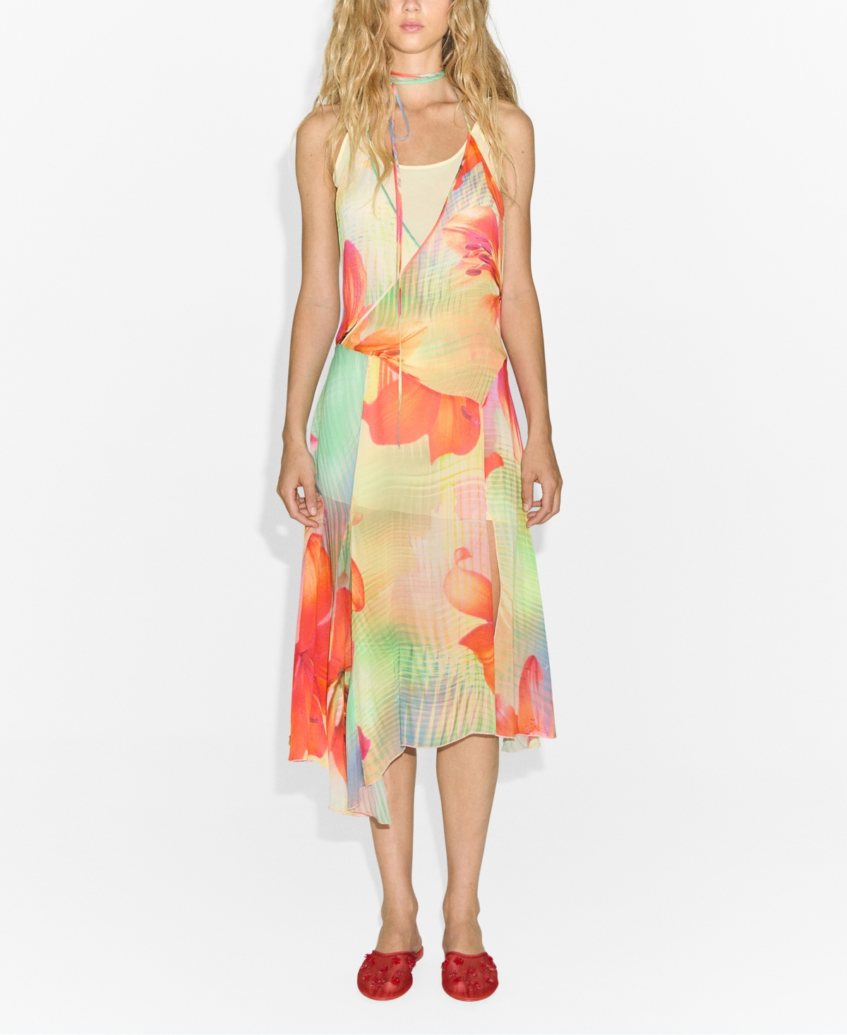 Click here for Mango Womens Asymmetrical Hem Printed Dress - Past... prices