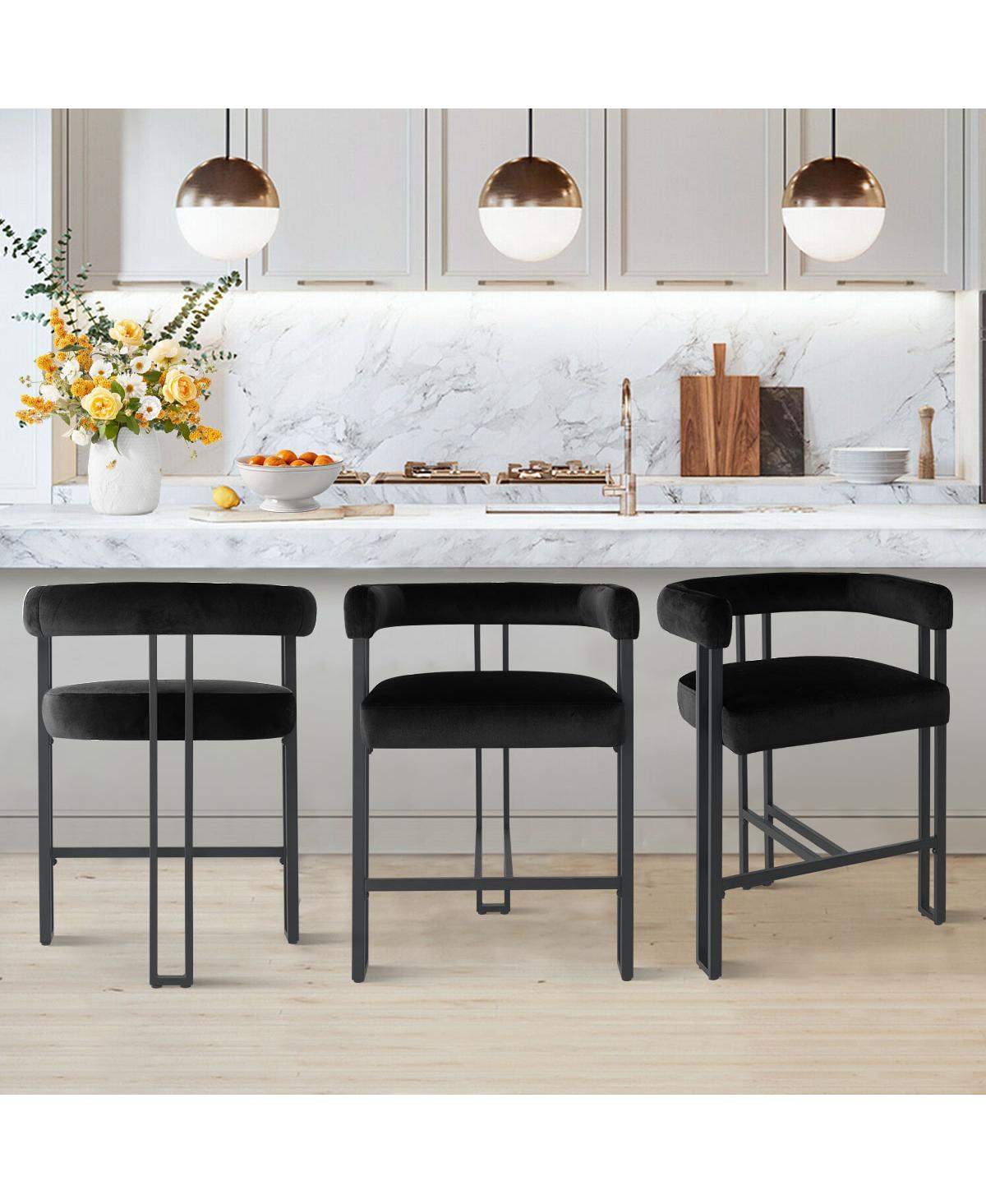 Click here for Set of 3 Modern Velvet Counter Stools Armrest Bar... prices