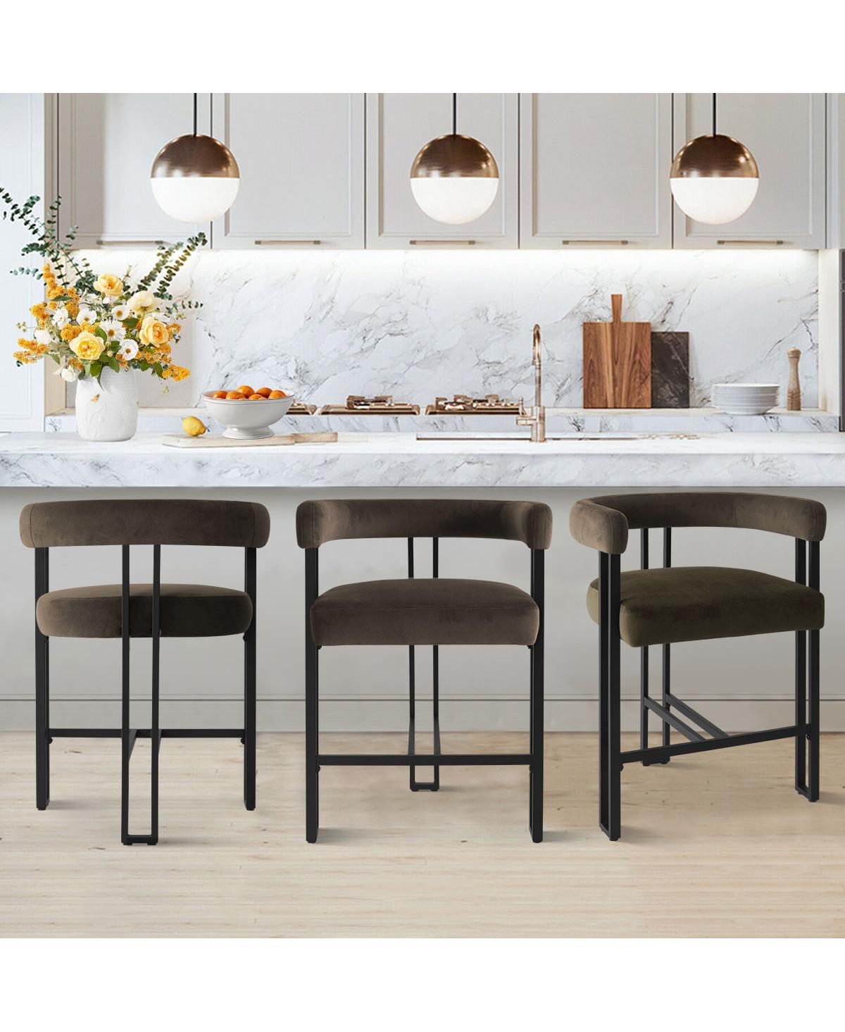 Click here for Set of 3 Modern Velvet Counter Stools Armrest Bar... prices
