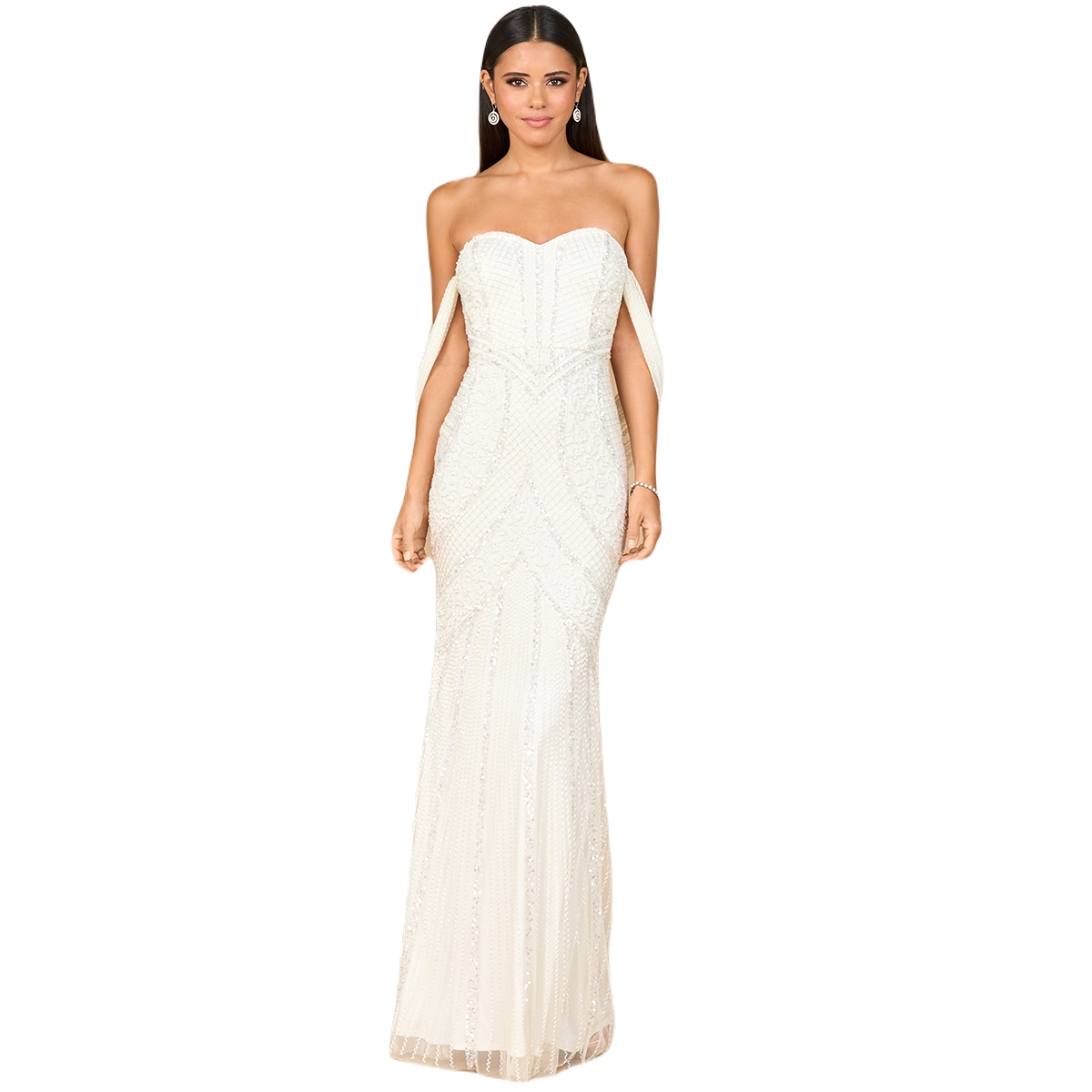 Click here for Lara Womens Beaded Gown with Cape Detail - Ivory prices