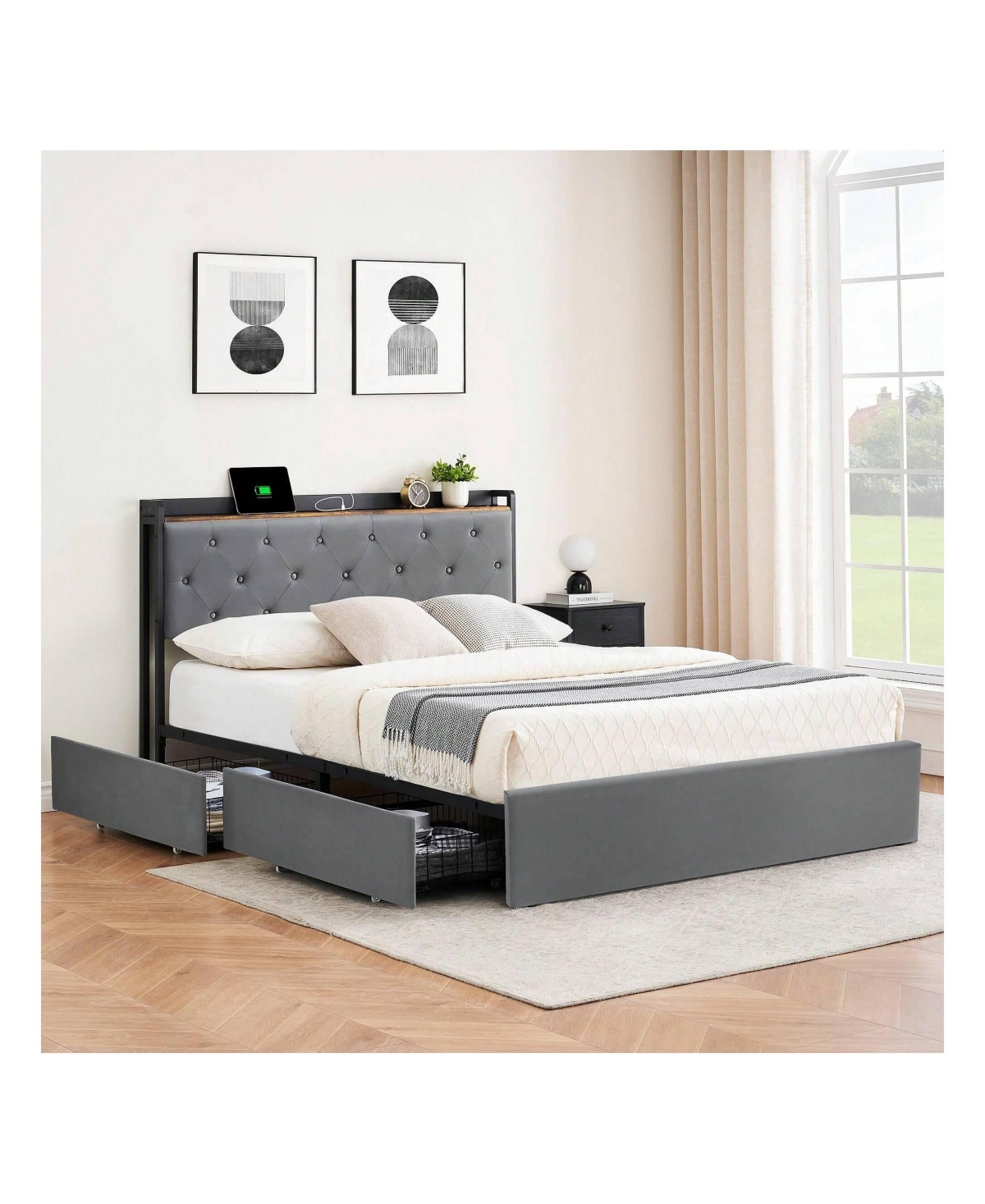 Click here for gaomon Upholstered Bed Frame With Charging Station... prices
