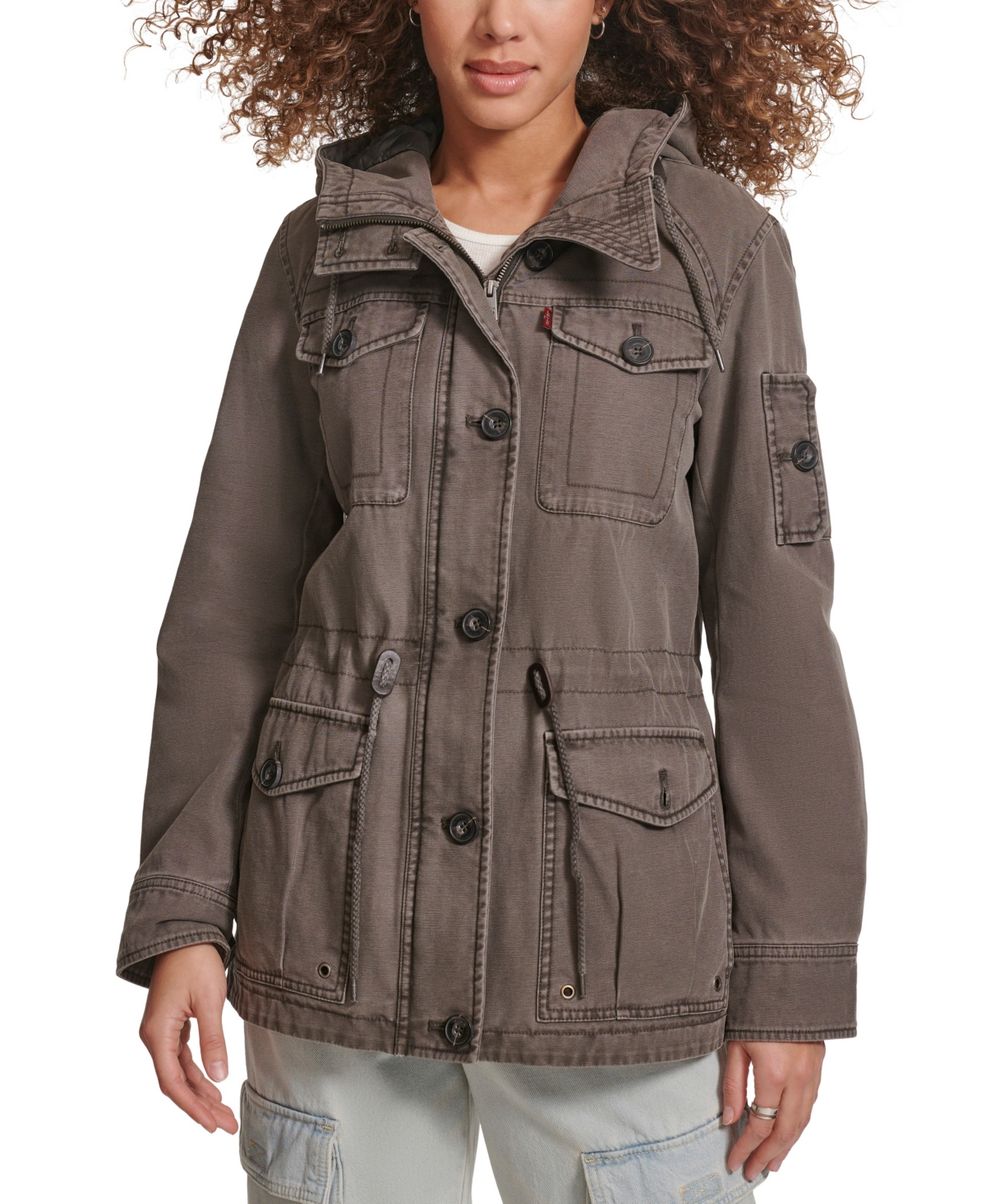 Click here for Levis Womens Hooded Military Jacket - Grey prices