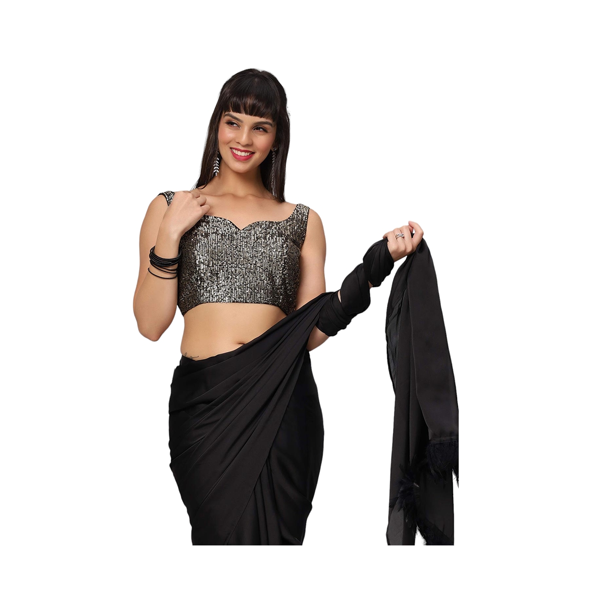 Click here for One Minute Saree Womens Anya Antique Gold Sequins... prices