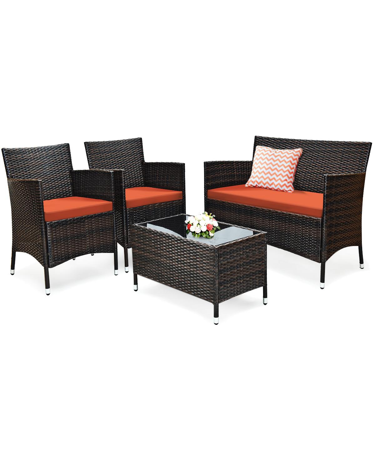Click here for Sugift 4 Pieces Comfortable Outdoor Rattan Sofa Se... prices