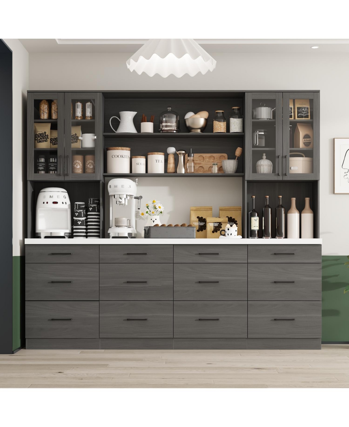Click here for Famapy Grey Kitchen Cabinet with Glass Doors with... prices