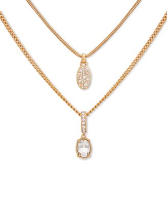 GUESS Gold-Tone Crystal Mixed Chain Layered Pendant Necklace, 18" + 2 ...