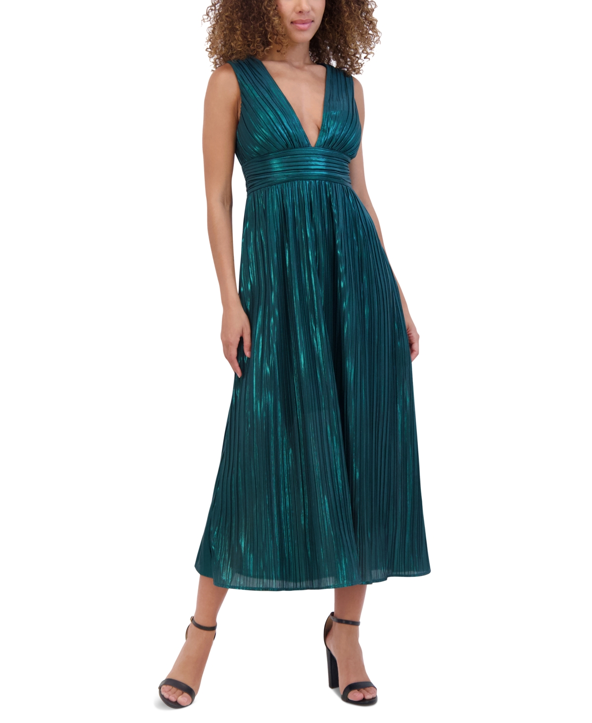 Click here for Siena Womens Metallic Pleated Midi Dress - Emerald prices