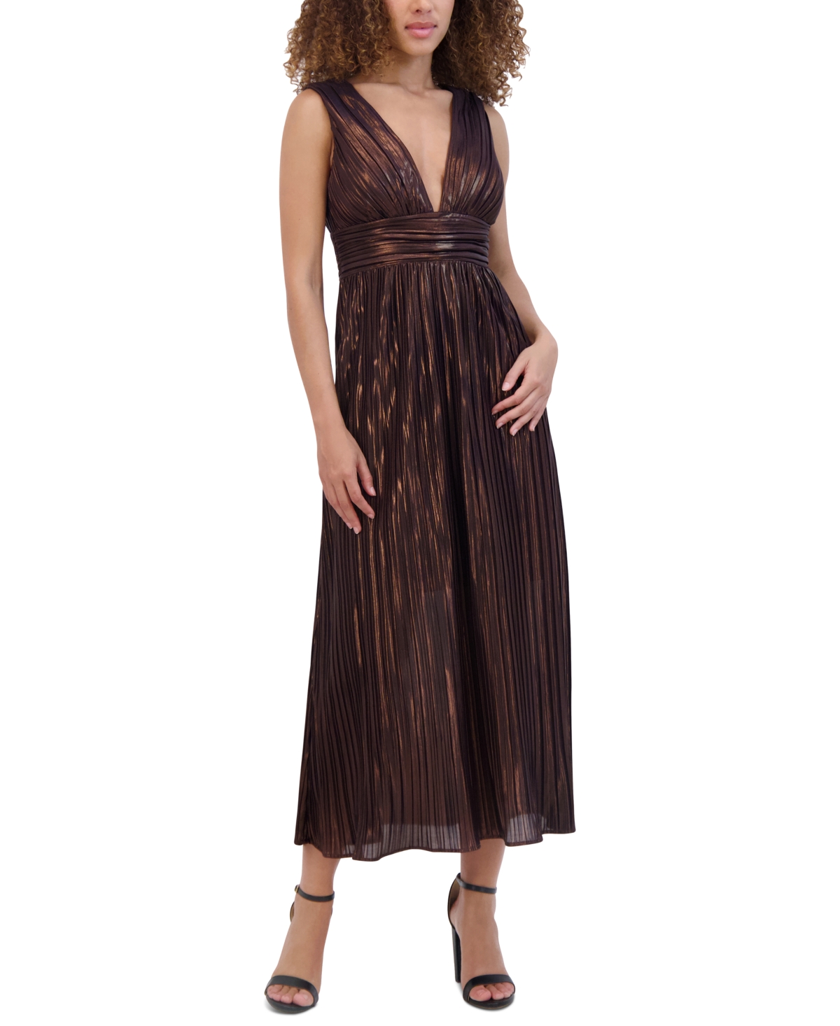 Click here for Siena Womens Metallic Pleated Midi Dress - Chocola... prices