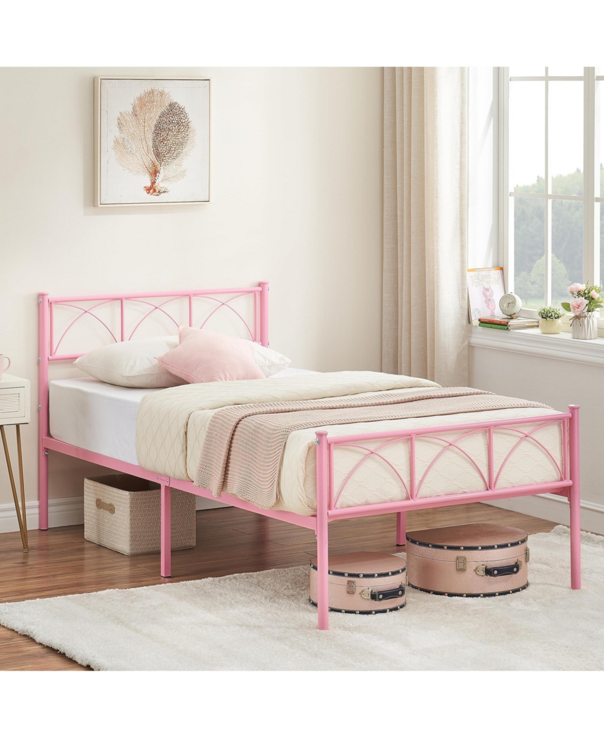 Click here for gaomon Metal Bed Frame Twin Pink  Sturdy Modern St... prices