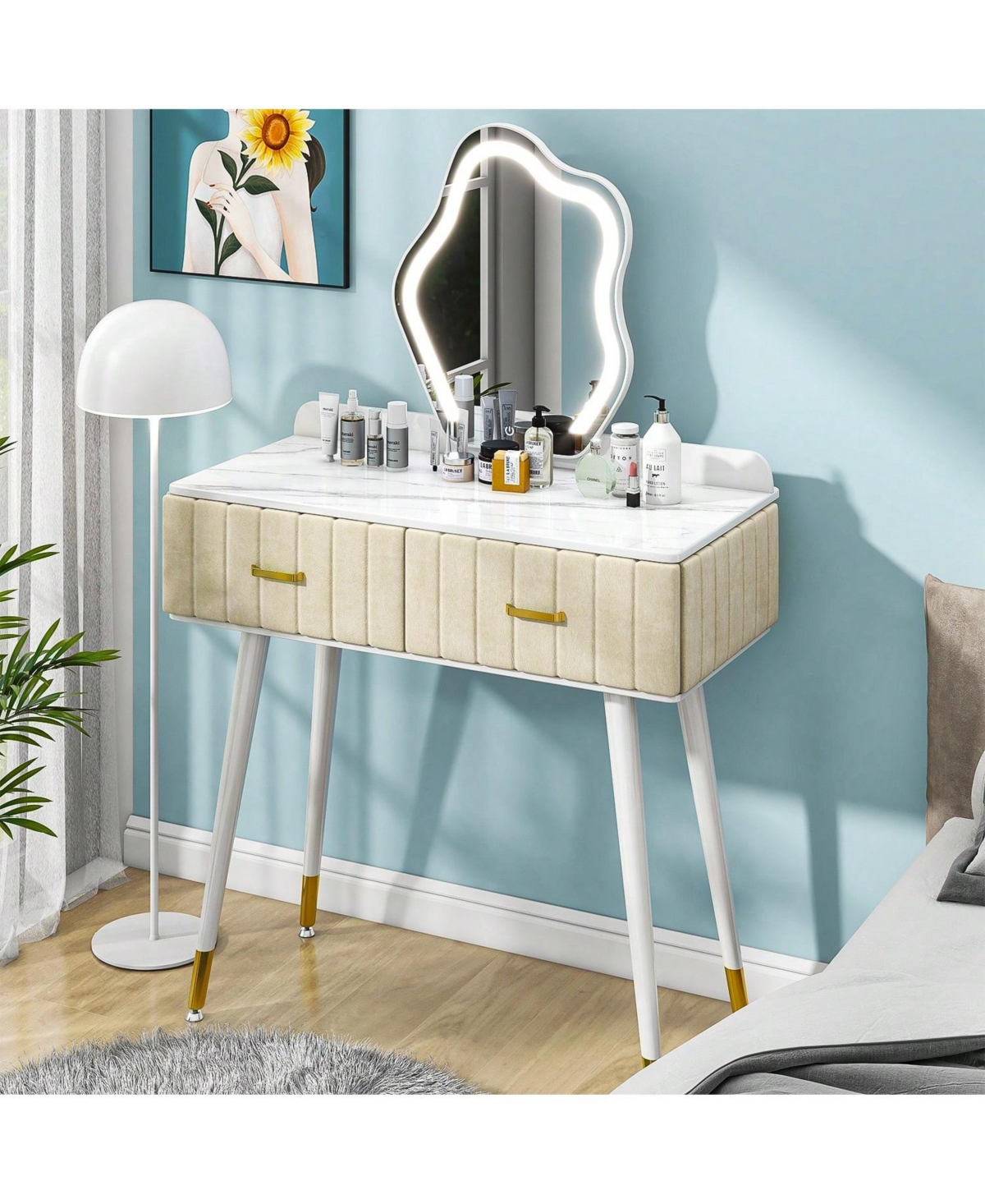 Click here for gaomon Vanity Desk With Mirror And Lights  Velvet... prices