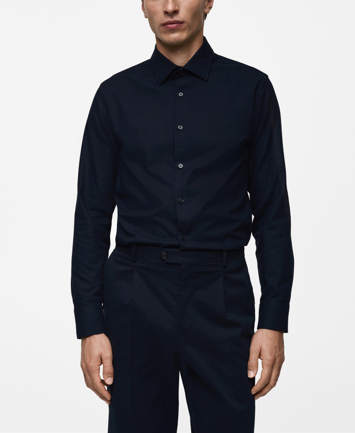 Click here for Mango Mens Slim-Fit Cashmere And Cotton Blend Shir... prices