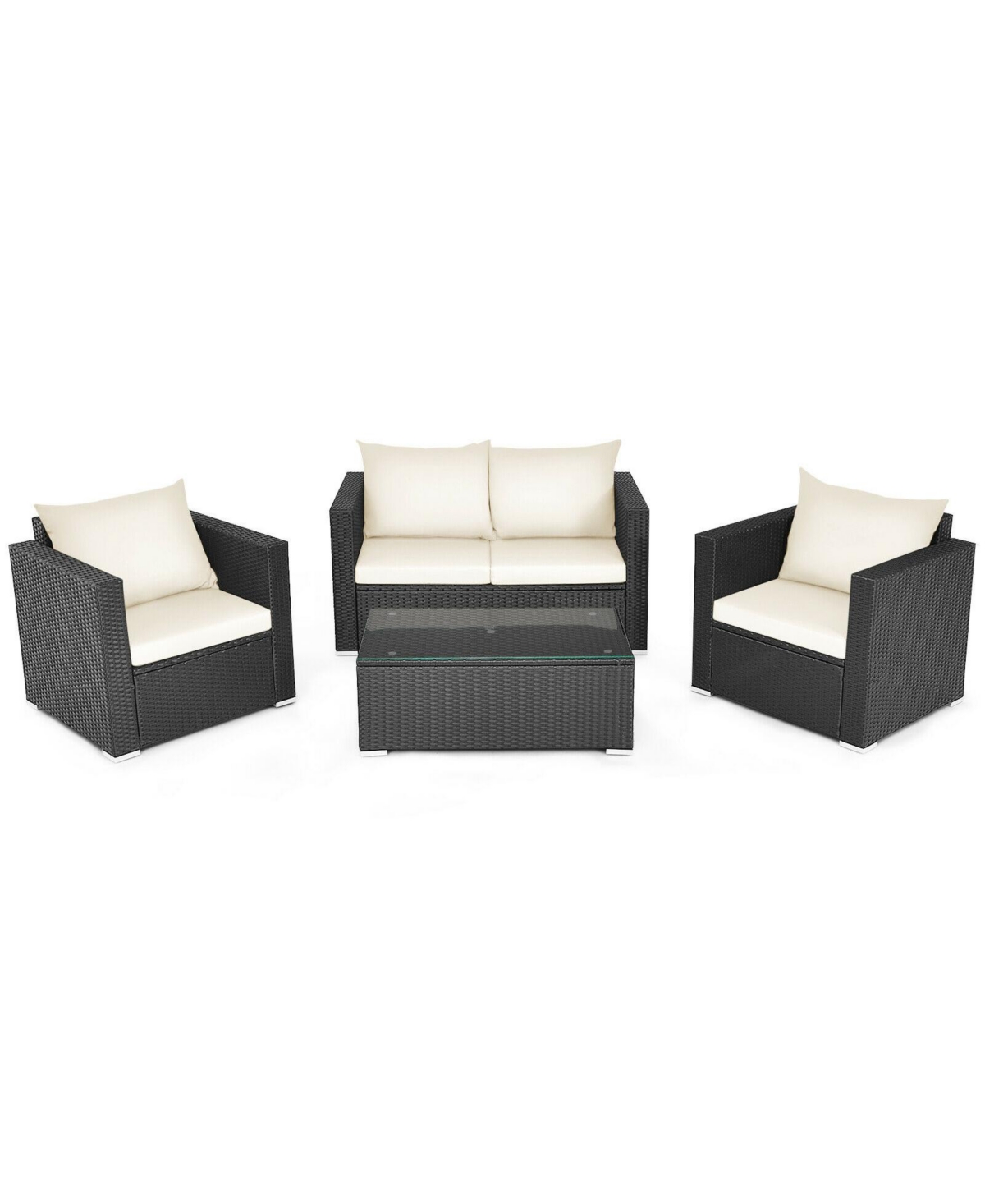 Click here for 4 Pieces Patio Rattan Conversation Set with Padded... prices