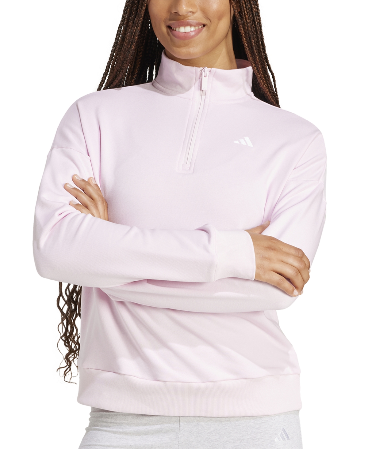adidas Womens Essentials Small Logo French Terry Quarter Zip Top - Clear Pink