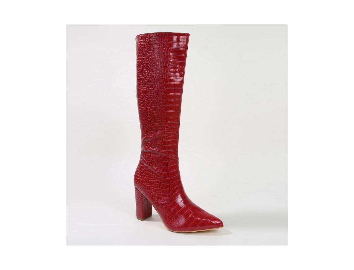 Click here for Berness Aster Croc-Embossed Knee High Boots - Red prices